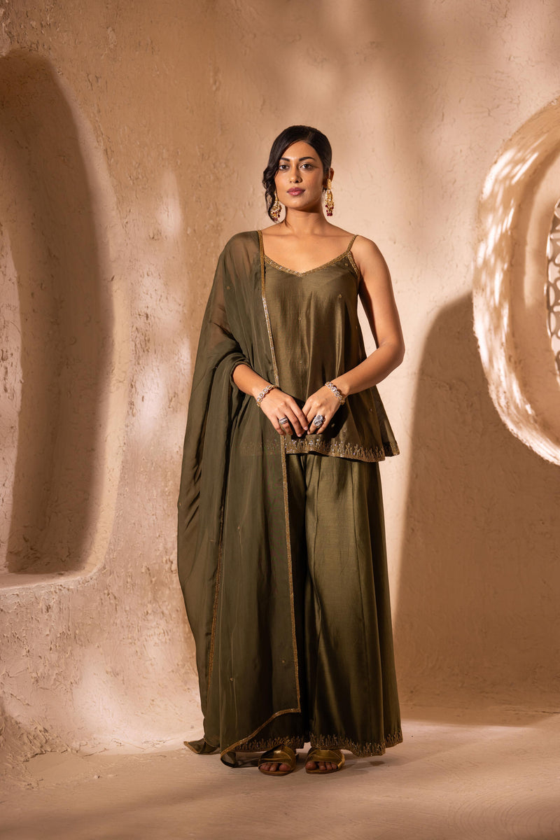 Surmayi Sharara Set Olive Green – Label Mehu